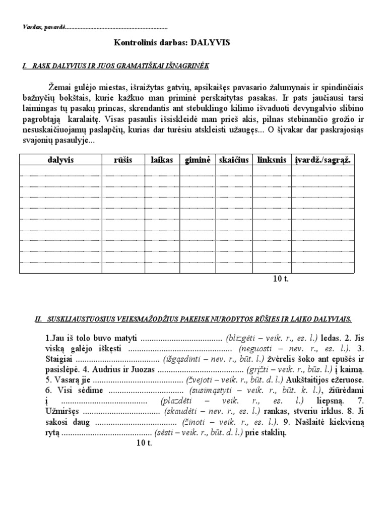 Kontrolinis Darbas Dalyvis | PDF
