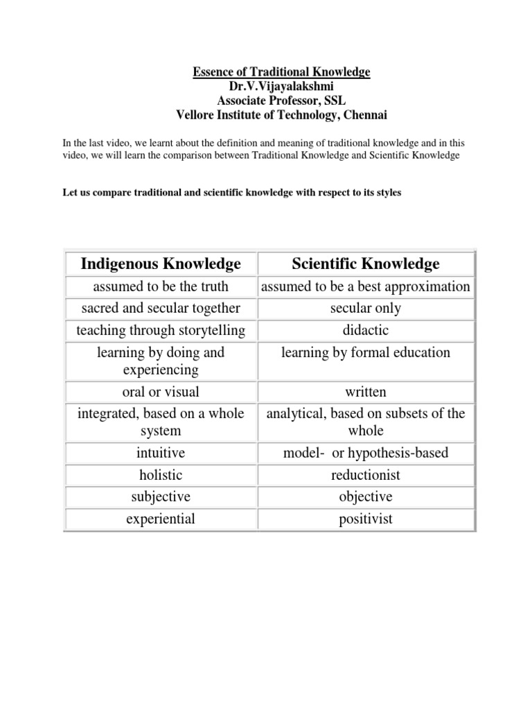 Traditional Knowledge Vs Scientific Knowledge Notes | PDF