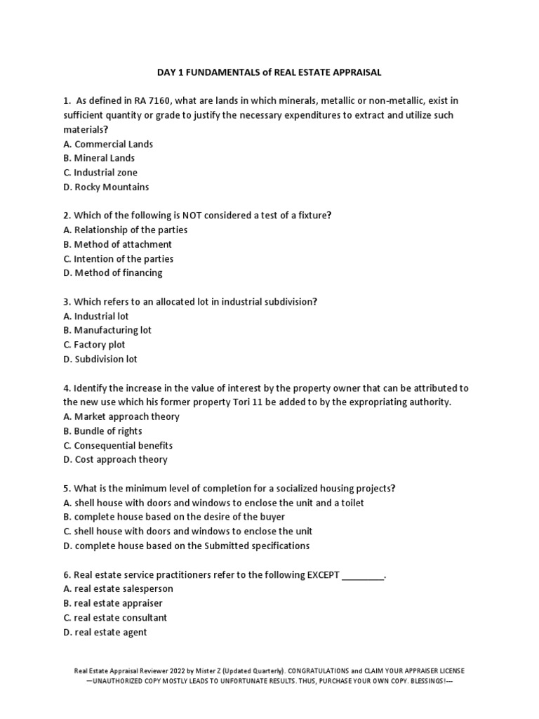 Day 1 Fundamentals of REA Exam | PDF