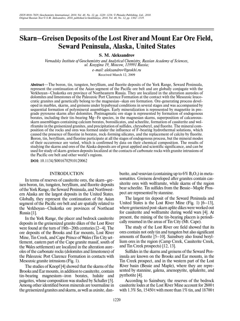 Skarn-Greisen Deposits in Seward Peninsula | PDF | Rocks | Petrology