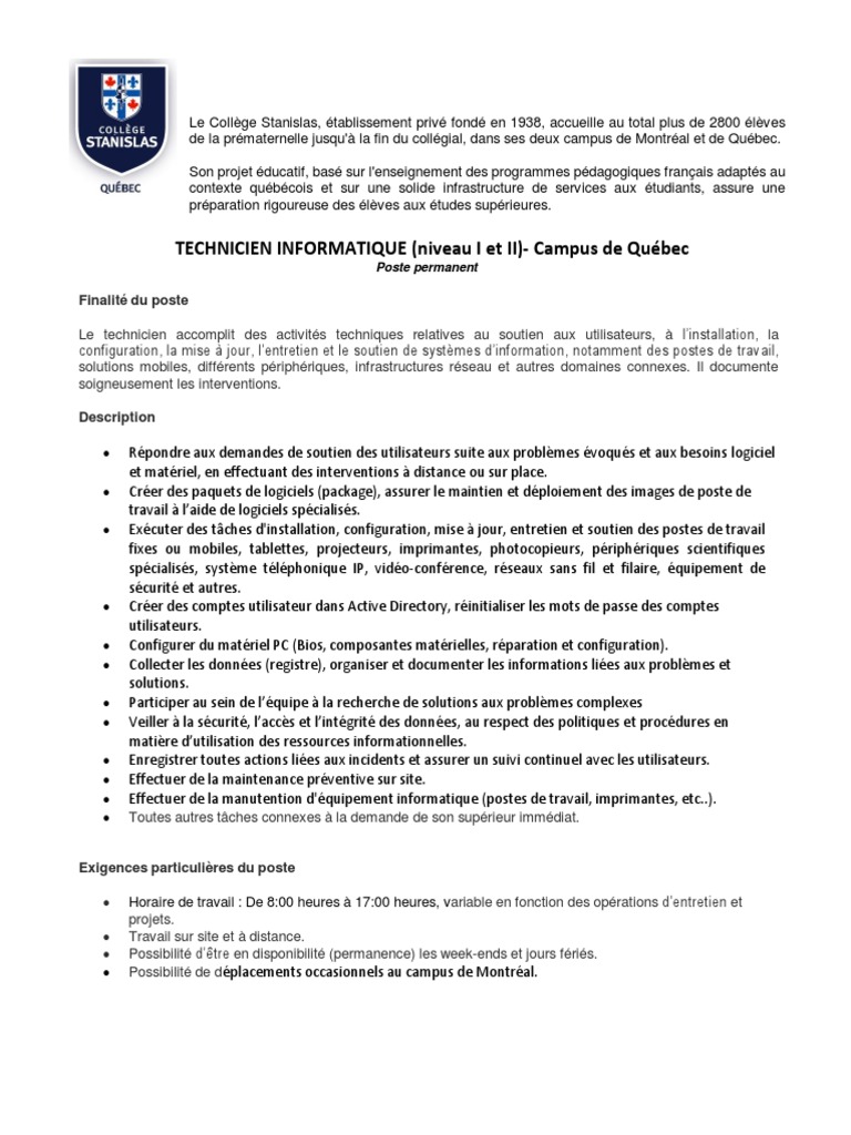 Technicien Informatique Niveau I et II | PDF | Ordinateurs
