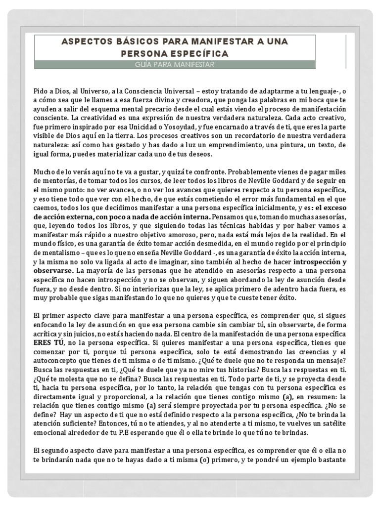 Aspectos Basicos para Manifestar A Una Persona Especifica 2 PDF | PDF | Mente | Metafísica