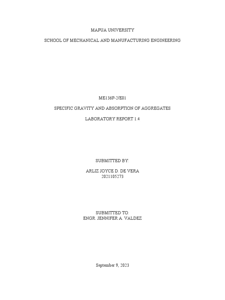De Vera - Laboratory Experiment 1.4 | PDF | Concrete | Construction ...