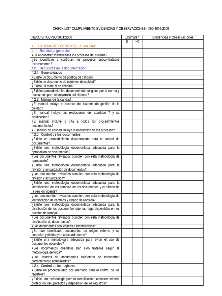 Check List Auditoria de Calidad | PDF | Gestión de la calidad | Calidad ...
