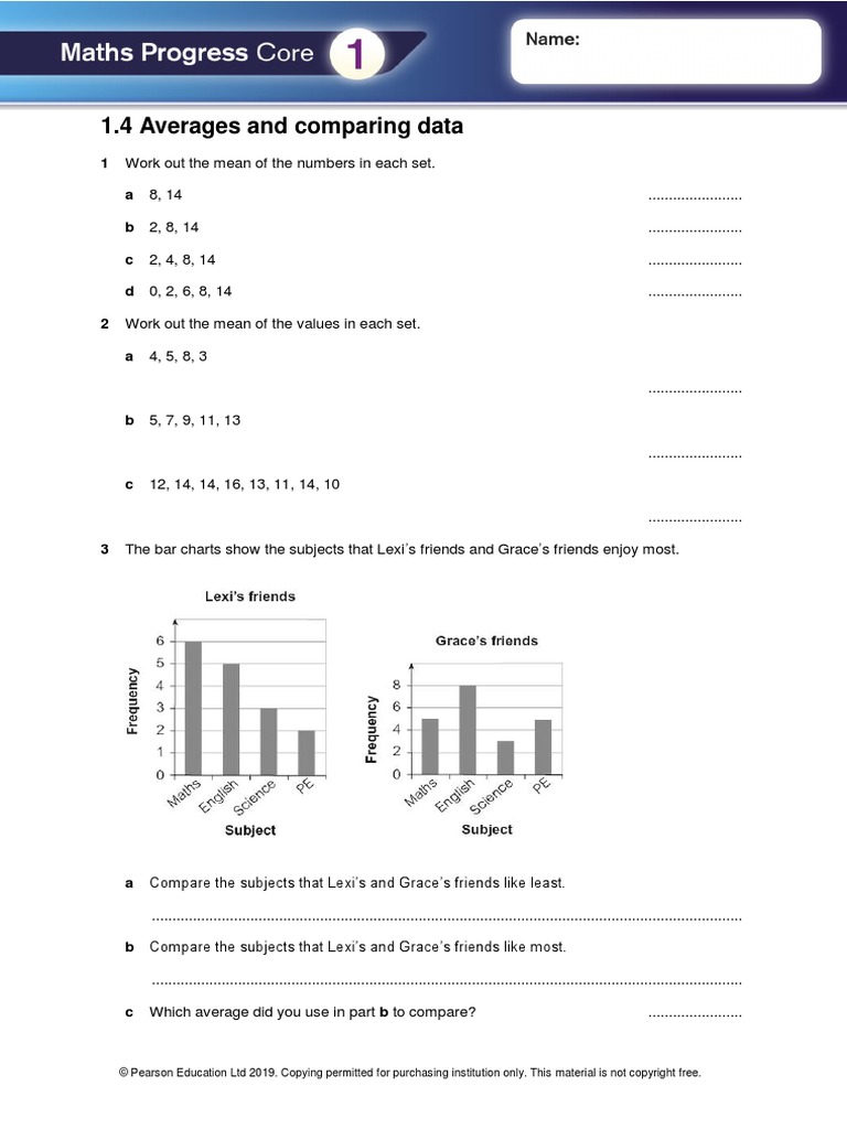1.4 Averages and Comparing Data | PDF
