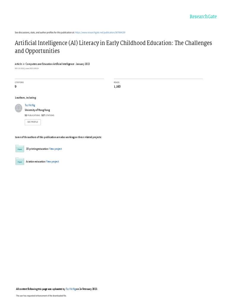 Artificial Intelligence (AI) Literacy in Early Childhood Education: The ...