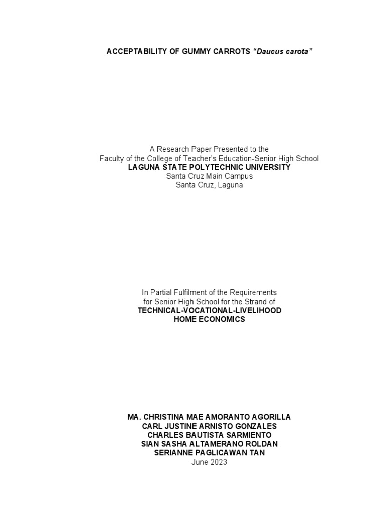 PR2 Chapter 1 3 - Group 7 - Acceptability of Gummy Carrots - WORD | PDF ...