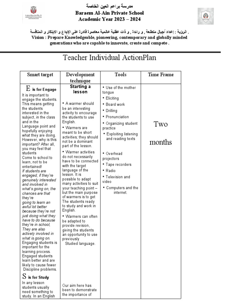 Teacher Individual ActionPlan 2023-2024 | PDF | Teachers | English Language