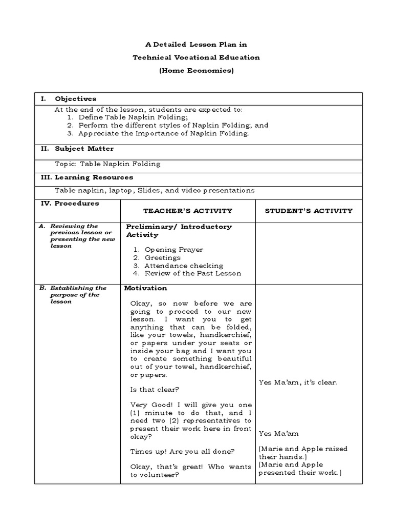 Detailed Lesson Plan Tvlhe | PDF | Sanitation | Cognition