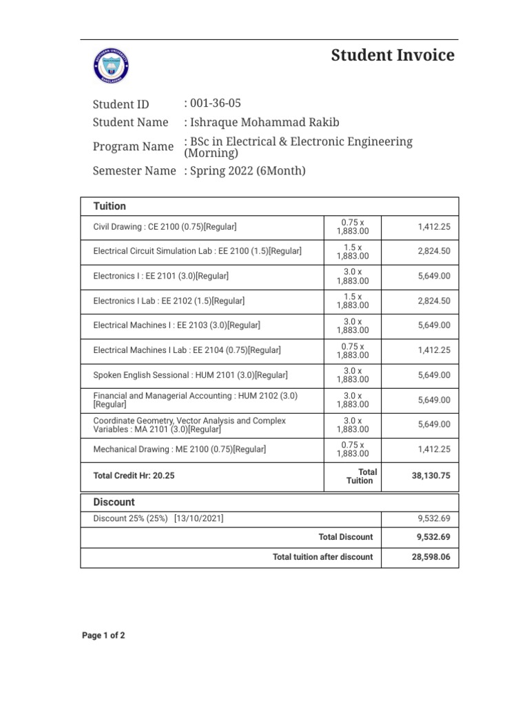 Student Invoice | PDF