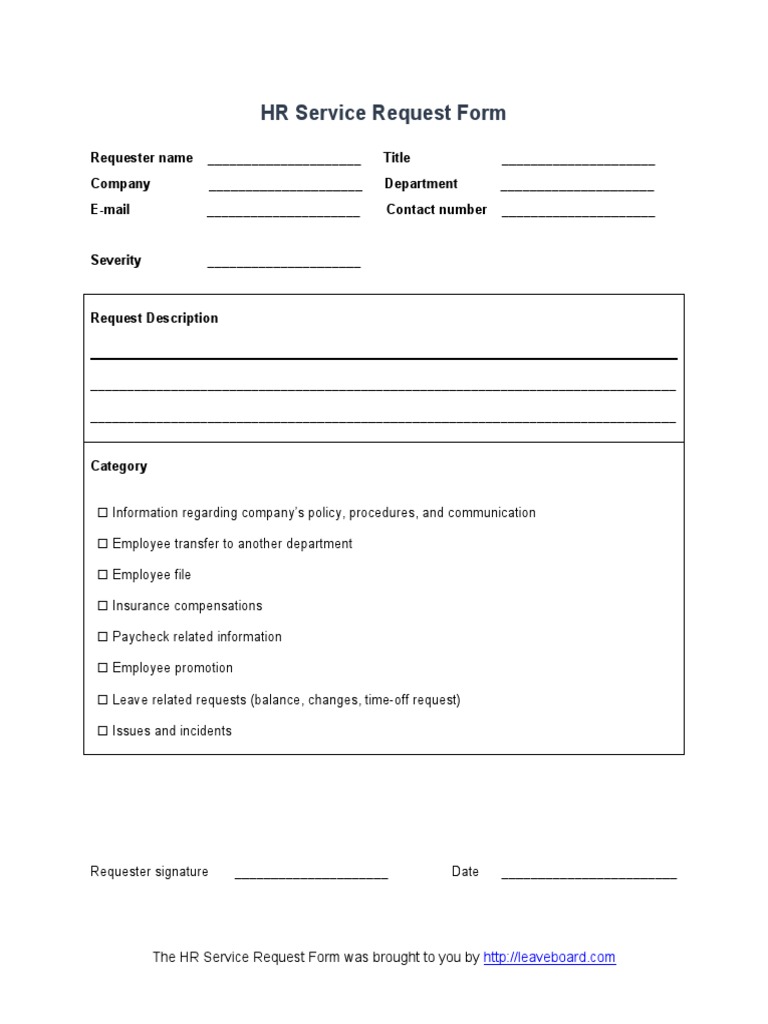 HR Service Request Form | PDF