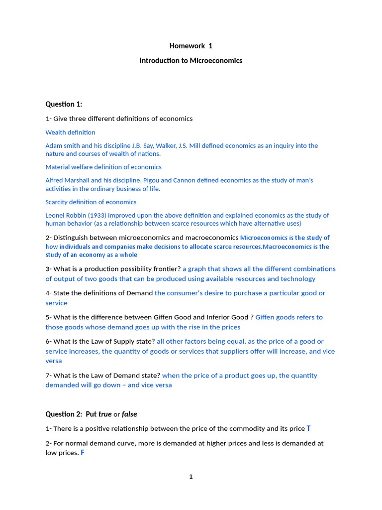 Homework 1 Micro 2 | PDF | Economics | Microeconomics
