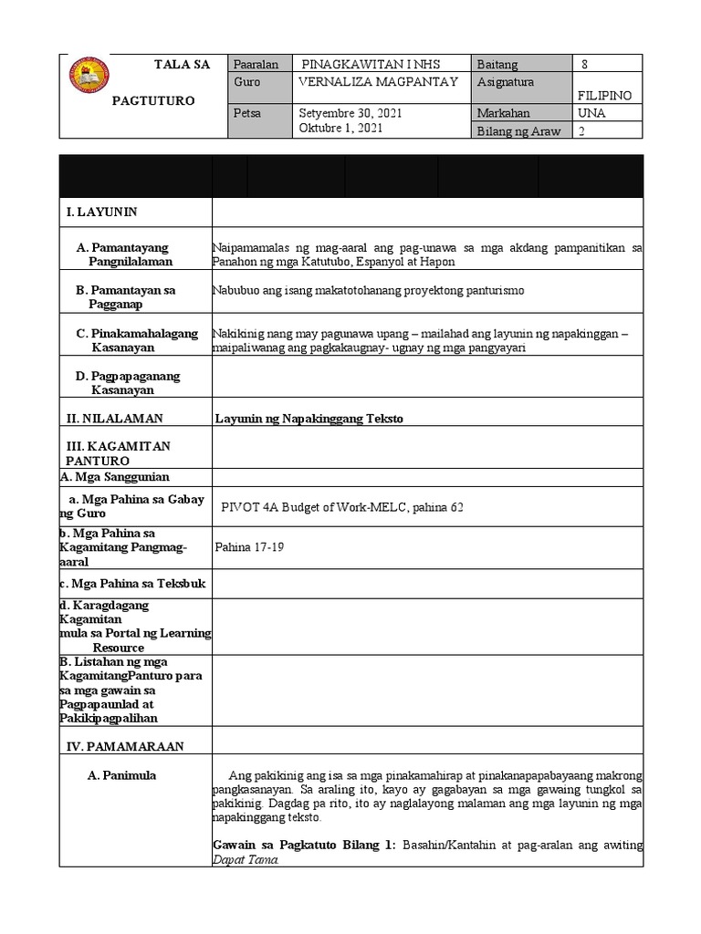 Filipino 8 Lesson Exemplar Melc 5 | PDF