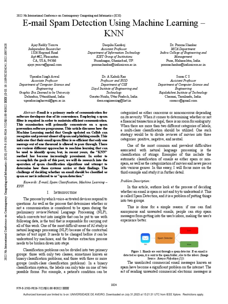 E-Mail Spam Detection Using Machine Learning KNN | PDF | Email Spam ...