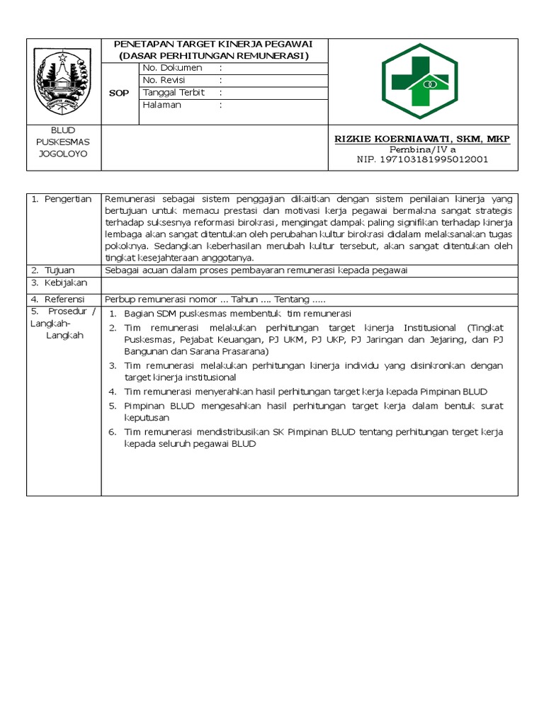 6.3 SOP Remun (Perhitungan Target Kinerja) | PDF | Pengelolaan Keuangan ...