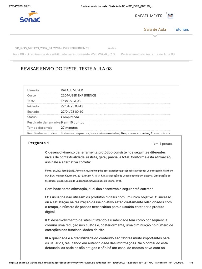 Teste Aula 08: Usabilidade e Design Thinking | PDF