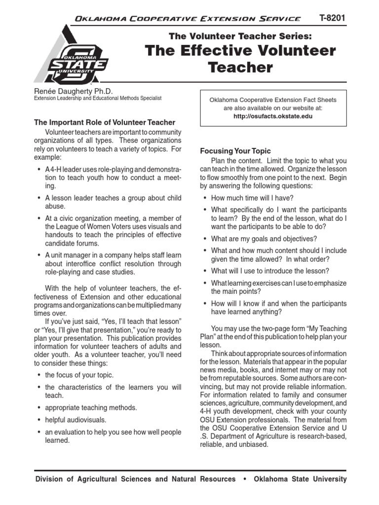 The Volunteer Teacher Series The Effective Volunteer Teacher T 8201 | PDF