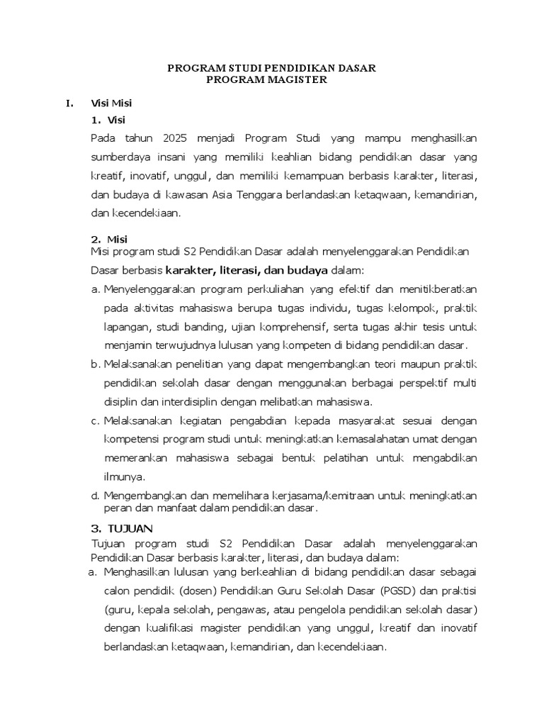 Kurikulum S2 Pendidikan Dasar Visi-Misi-Profil-CP-Penilaian 39 SKS-Juli 2019 | PDF