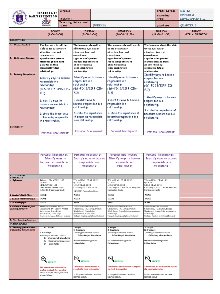 Q2-DLL PERDEV-12 M3-W3-Personal Development Personal Relationships - Identify Ways To Become ...