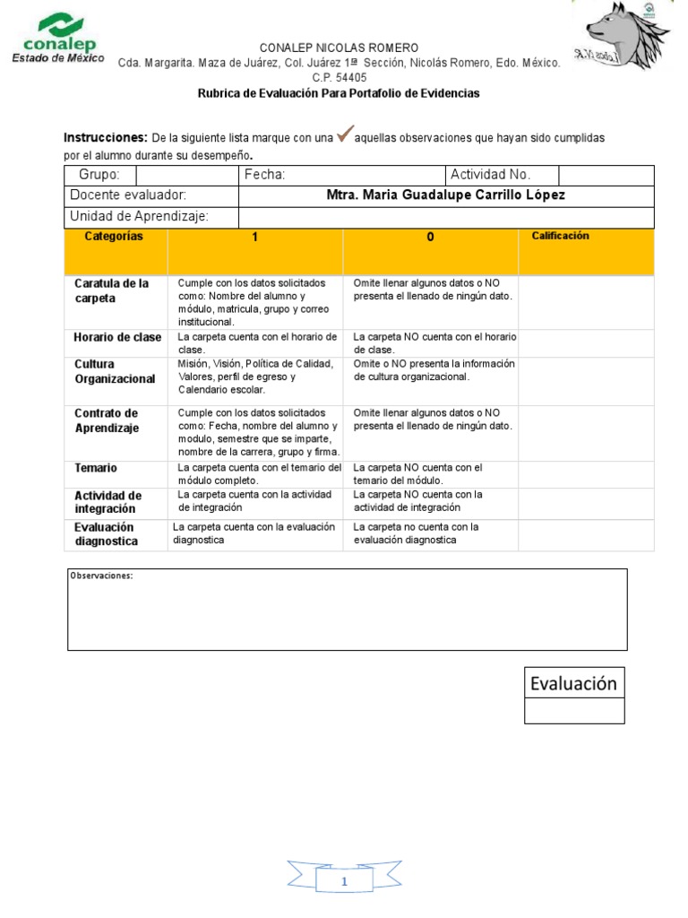 Rubrica para Evaluar Carpeta | PDF | Evaluación | Evaluación educativa ...
