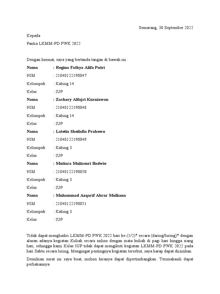 Template Surat Izin Maba | PDF