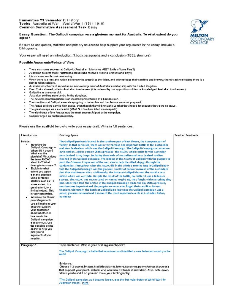 2020 WW1 Essay Task Sheet & Scaffold | Download Free PDF | Gallipoli ...
