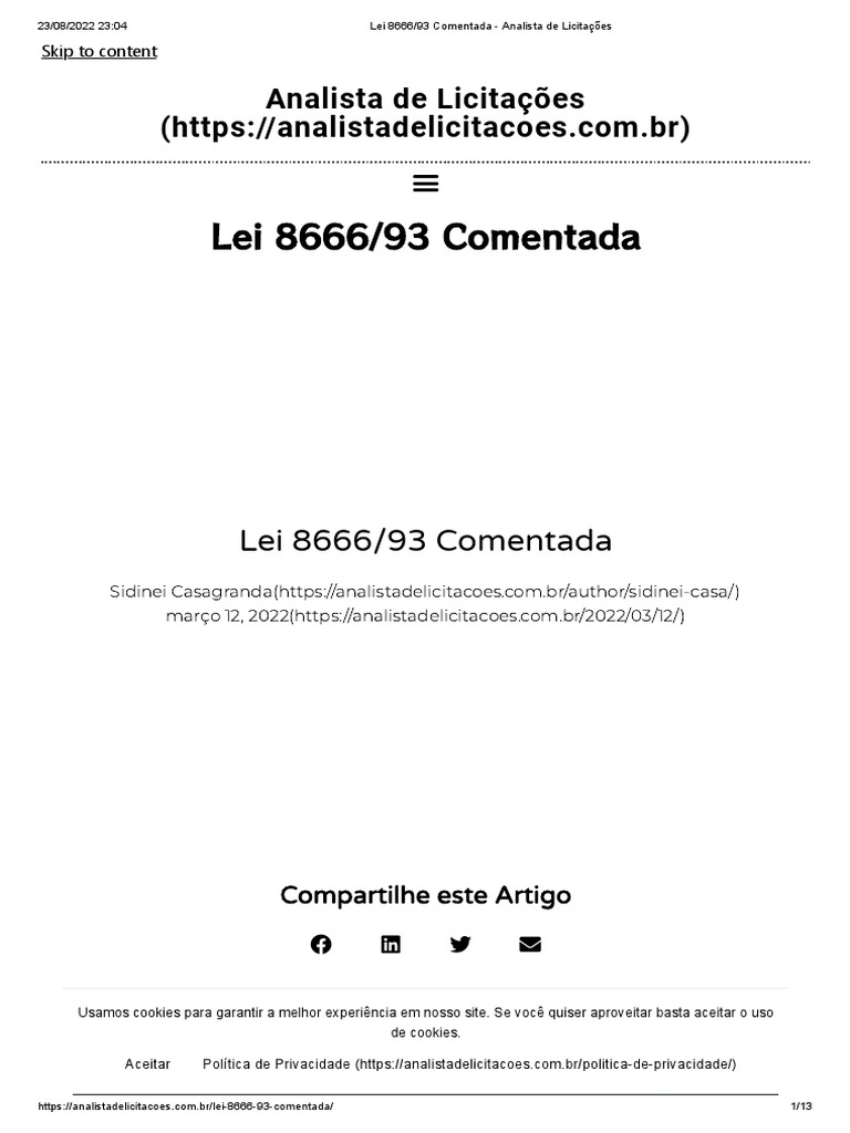 Lei 8666 - 93 Comentada - Analista de Licitações | PDF Lei 8666 - 93 Comentada - Analista de Licitações | PDF