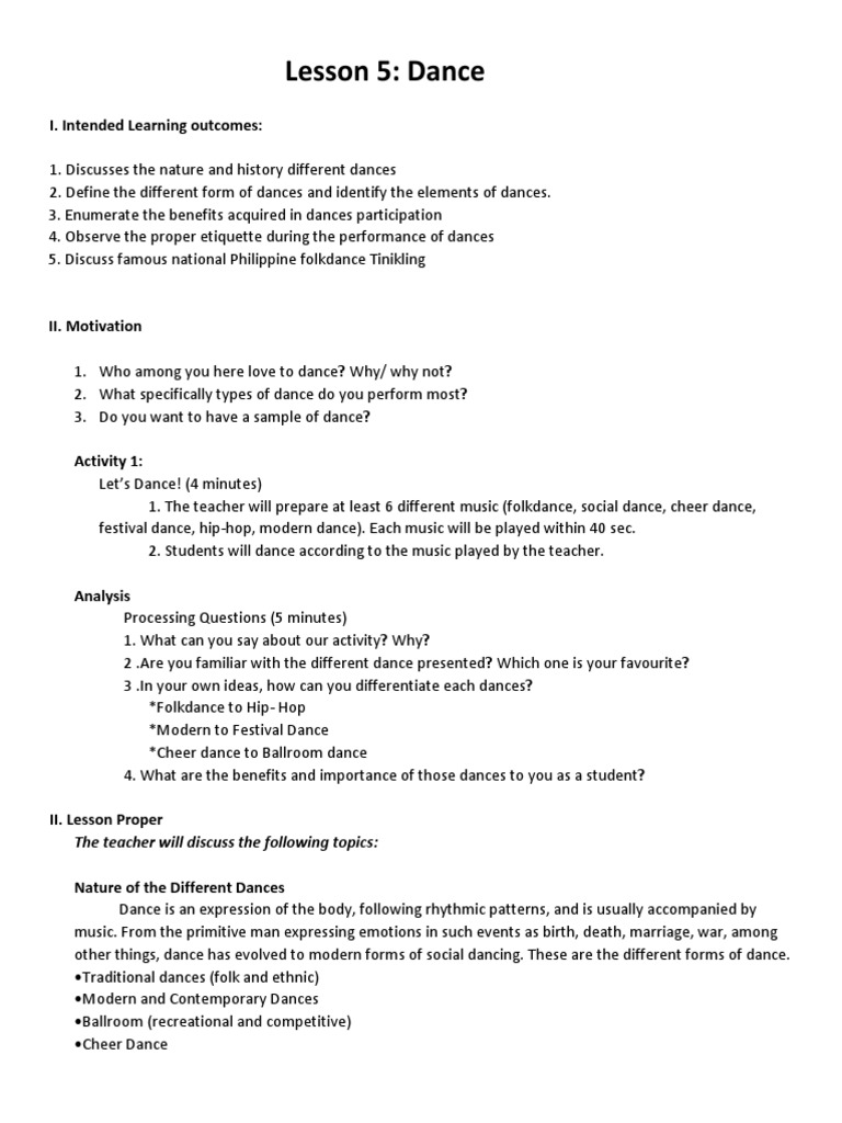 Lesson 5 Dance | PDF | Dances | Entertainment