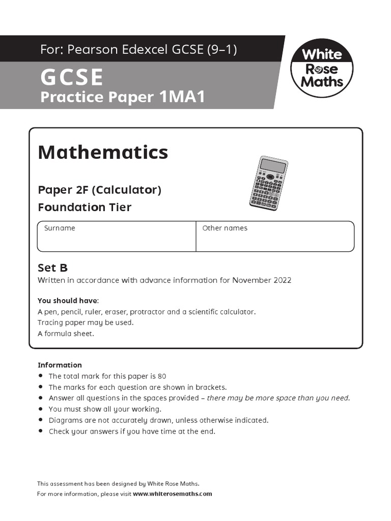 Year 11 GCSE Edexcel Practice Paper 2F Set B 2022 | PDF | Mathematics