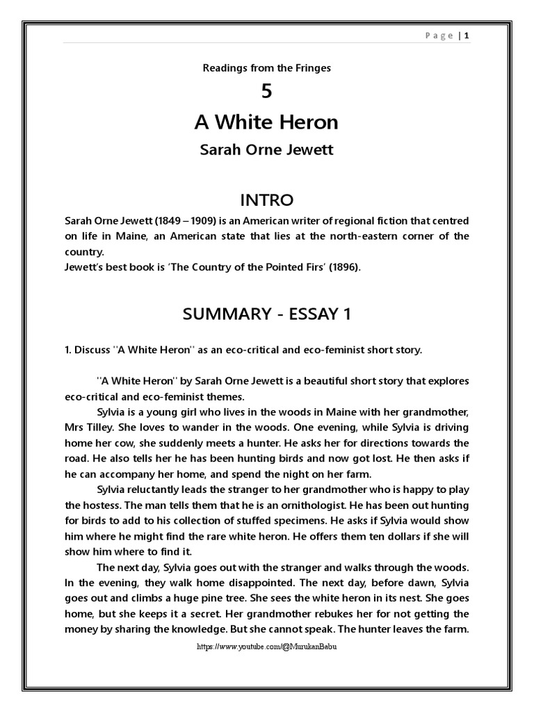 A White Heron ESSAY, SHORT ANSWER | PDF | Mystery, Thriller & Crime Fiction