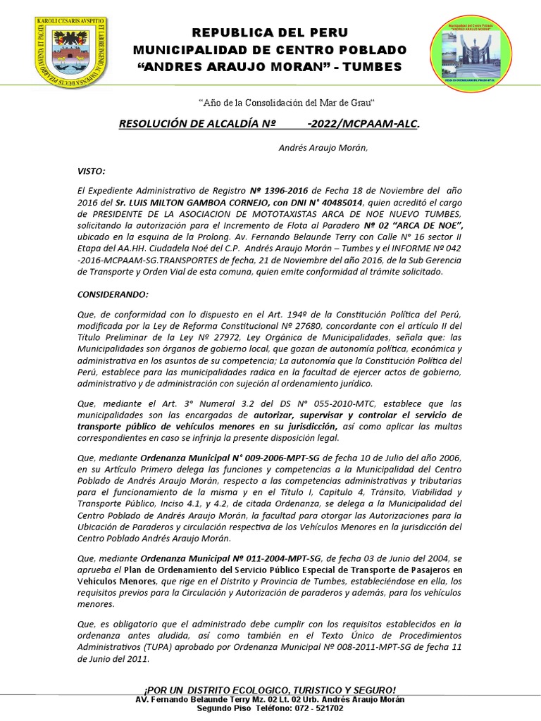 16 RESOL - INCREM. FLOTA Paradero #02 Arca de Noé | PDF