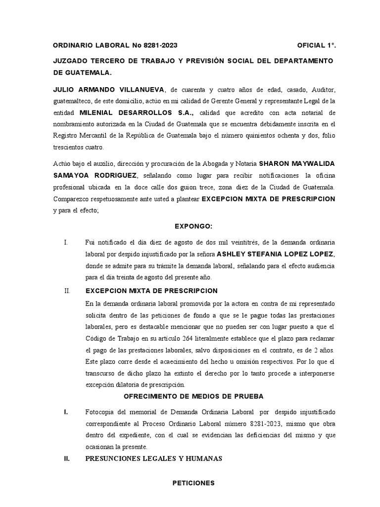 Excepcion Mixta | Descargar gratis PDF | Estatuto de limitaciones ...