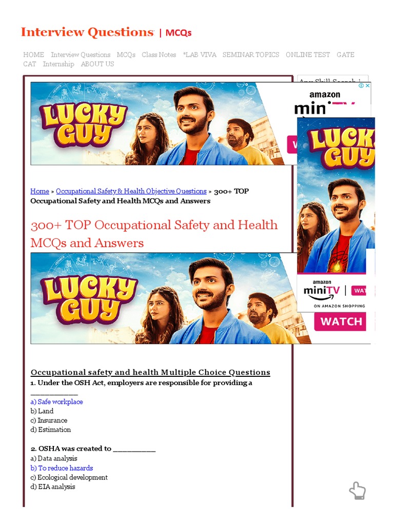 300+ TOP Occupational Safety and Health MCQs and Answers 2023 | PDF ...