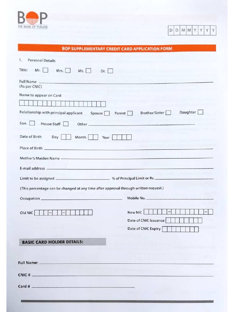 BoP Credit Card Aplication Page # 1 | PDF