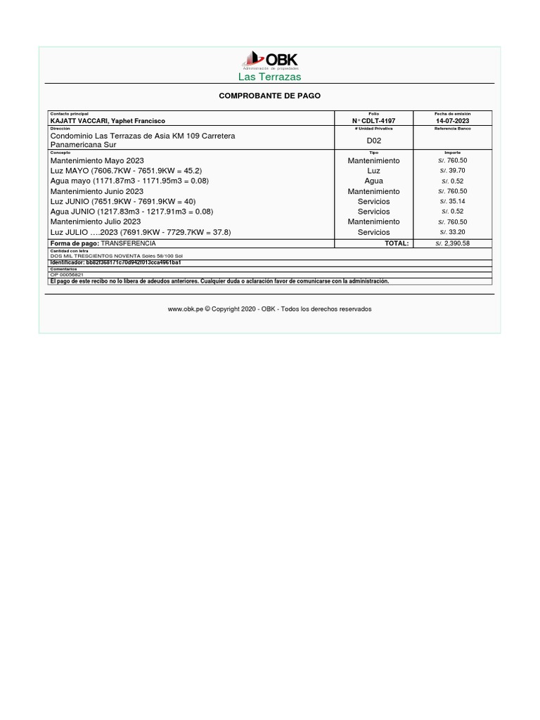 Comprobante de Pago | PDF | Ley de Propiedad | Derecho Civil (Common Law)
