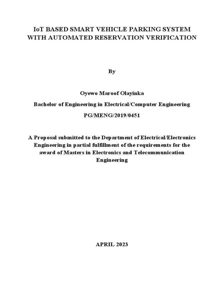 Project Proposal - Chapter One | PDF | Parking | Internet Of Things