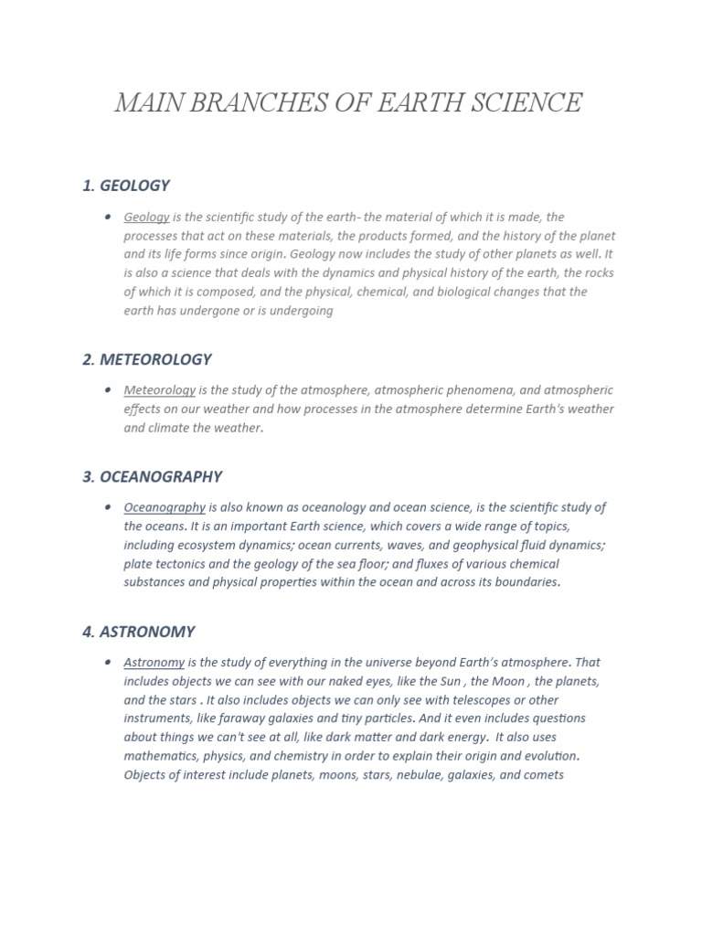 Main Branches of Earth Science | PDF