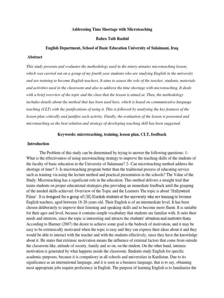 Addressing Time Shortage With Microteaching | PDF