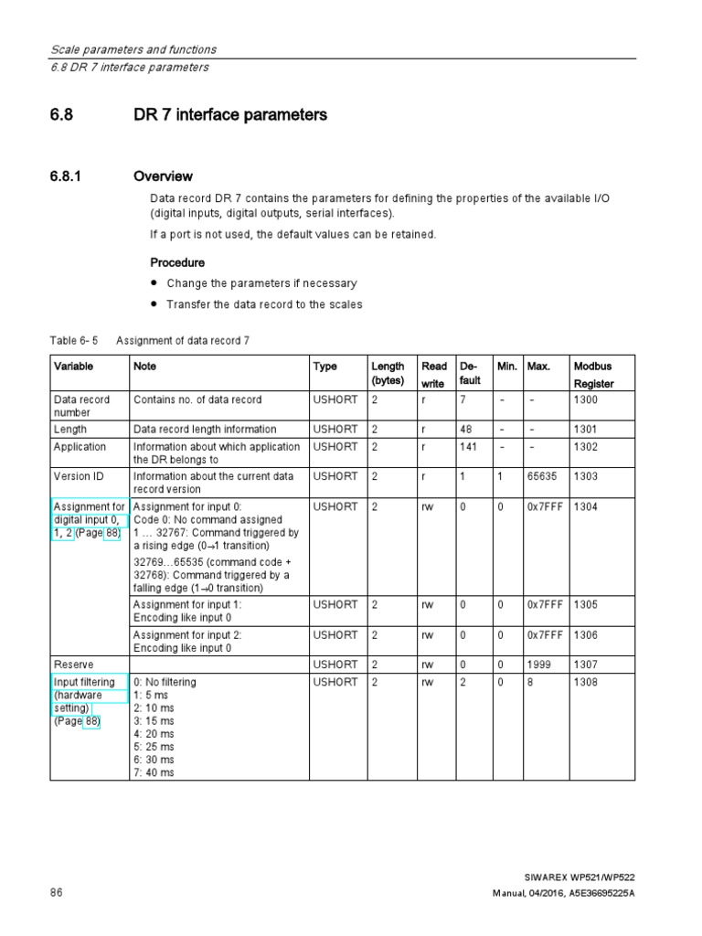 Manual SIWAREX WP521 WP522 en - PDF Page 86 | PDF | Parameter (Computer Programming) | Integer ...