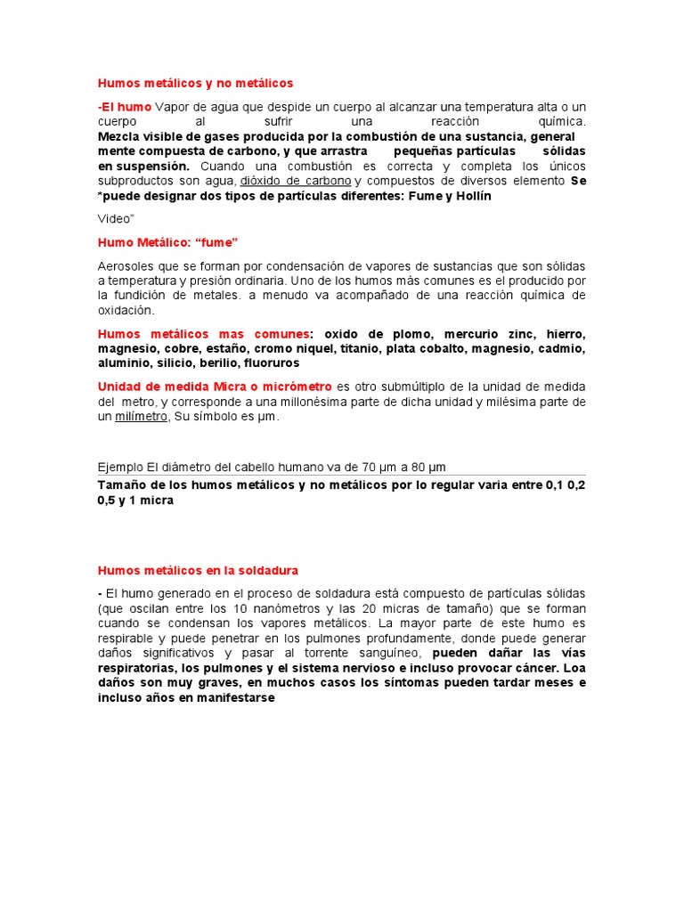 Humos Metálicos y No Metálicos: Riesgos y Prevención | PDF | Fumar | Rieles