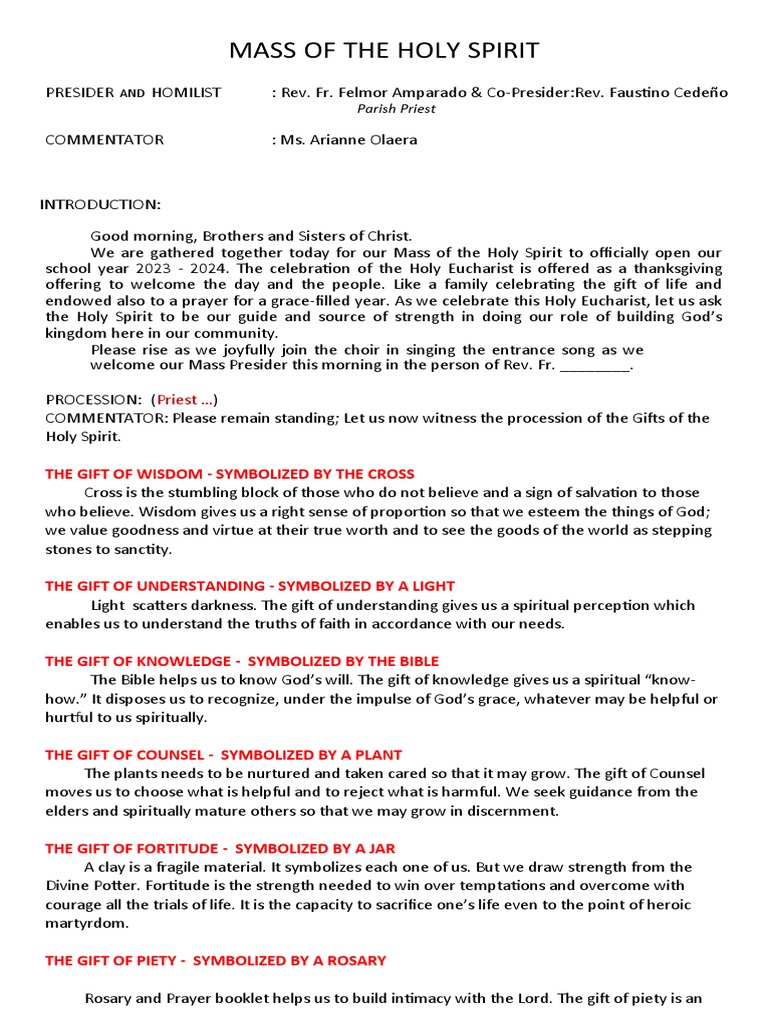 Mass of the Holy Spirit 2023-2024 | PDF