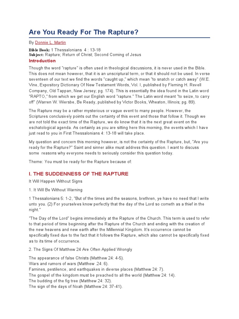 Are You Prepared for the Rapture? | PDF | Rapture | Gospel Of Matthew