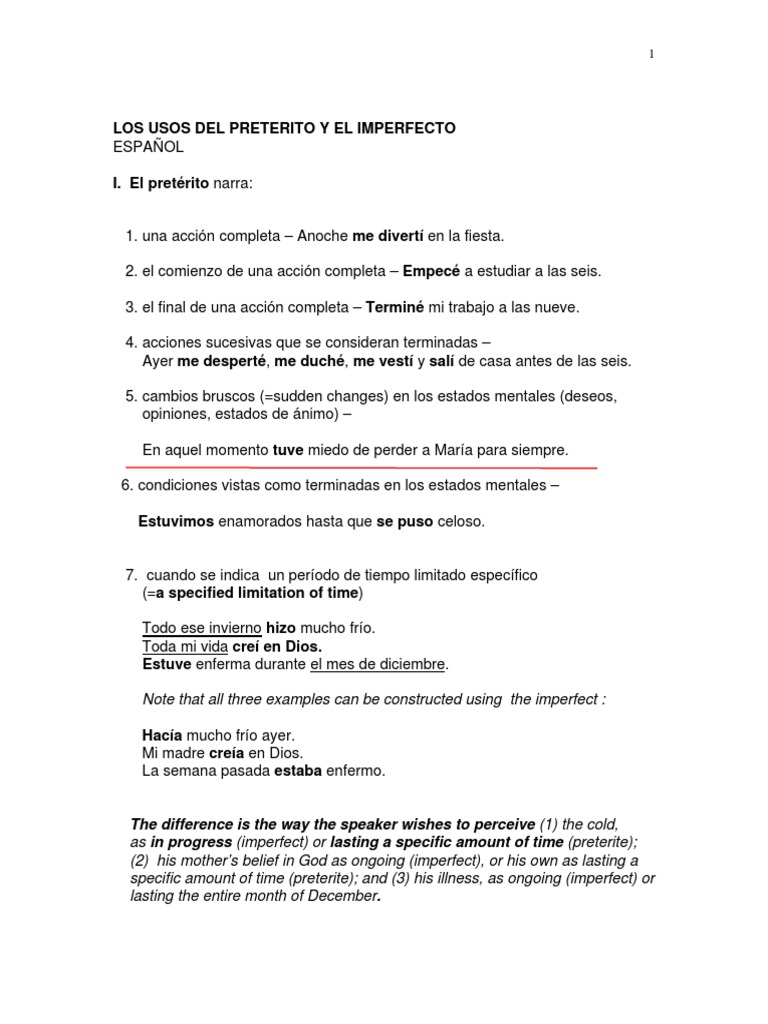 A. Los Usos Del Preterito y El Imperfecto | PDF