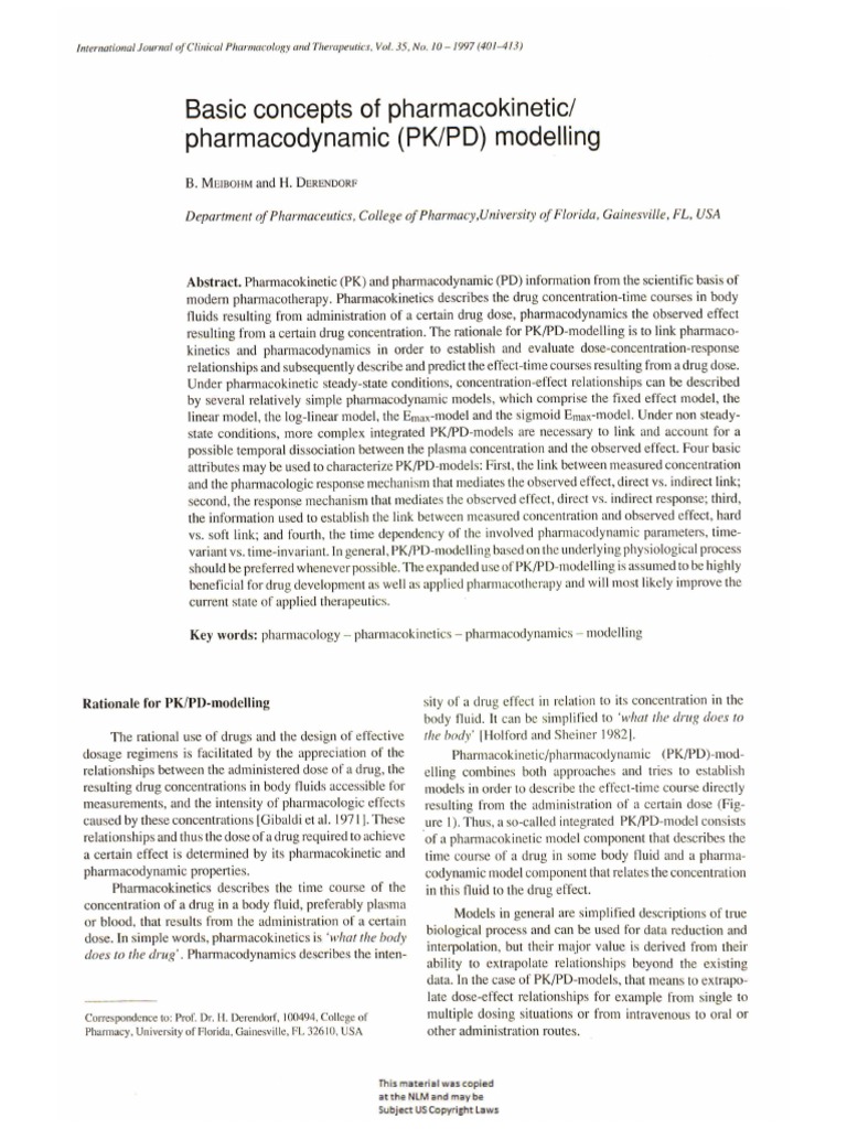 concepts of pkpd modelling | PDF