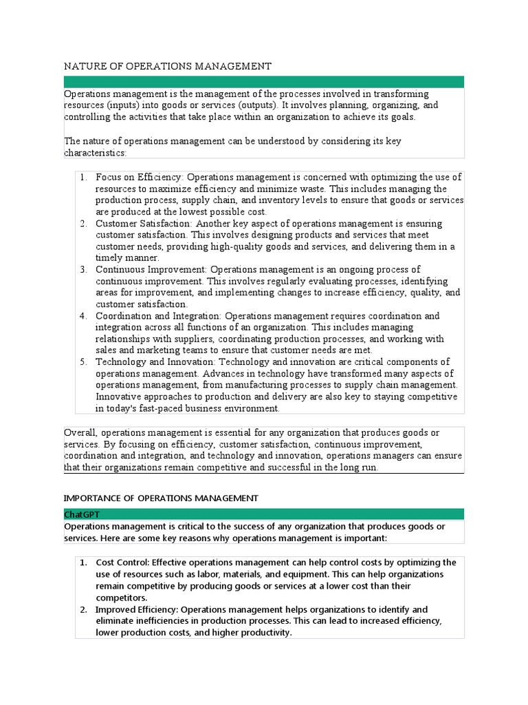 Key Aspects of Operations Management | PDF | Operations Management ...