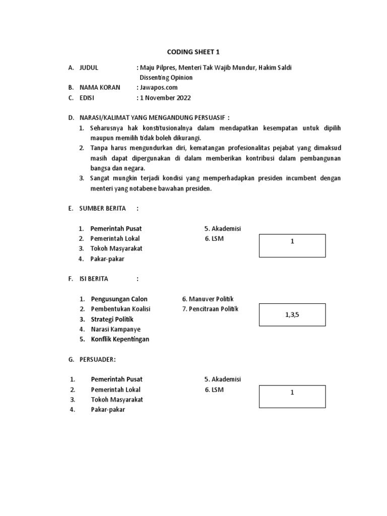 Coding Sheet 1 | PDF | Politik | Ilmu Sosial