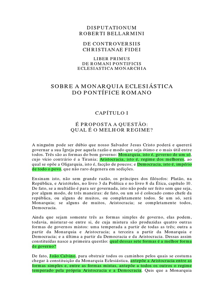 Monarquia Eclesiástica do Pontífice Romano | PDF | Igreja católica ...
