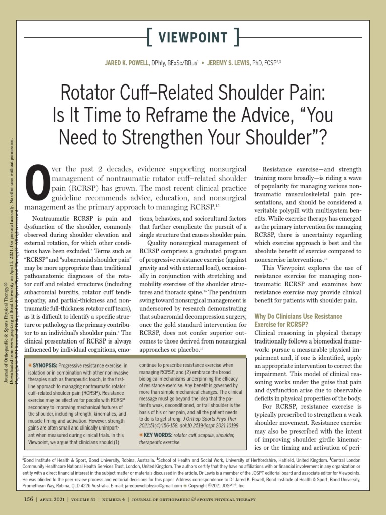 Powell and Lewis 2021 RCRSP and Strengthening | PDF | Physical Therapy ...
