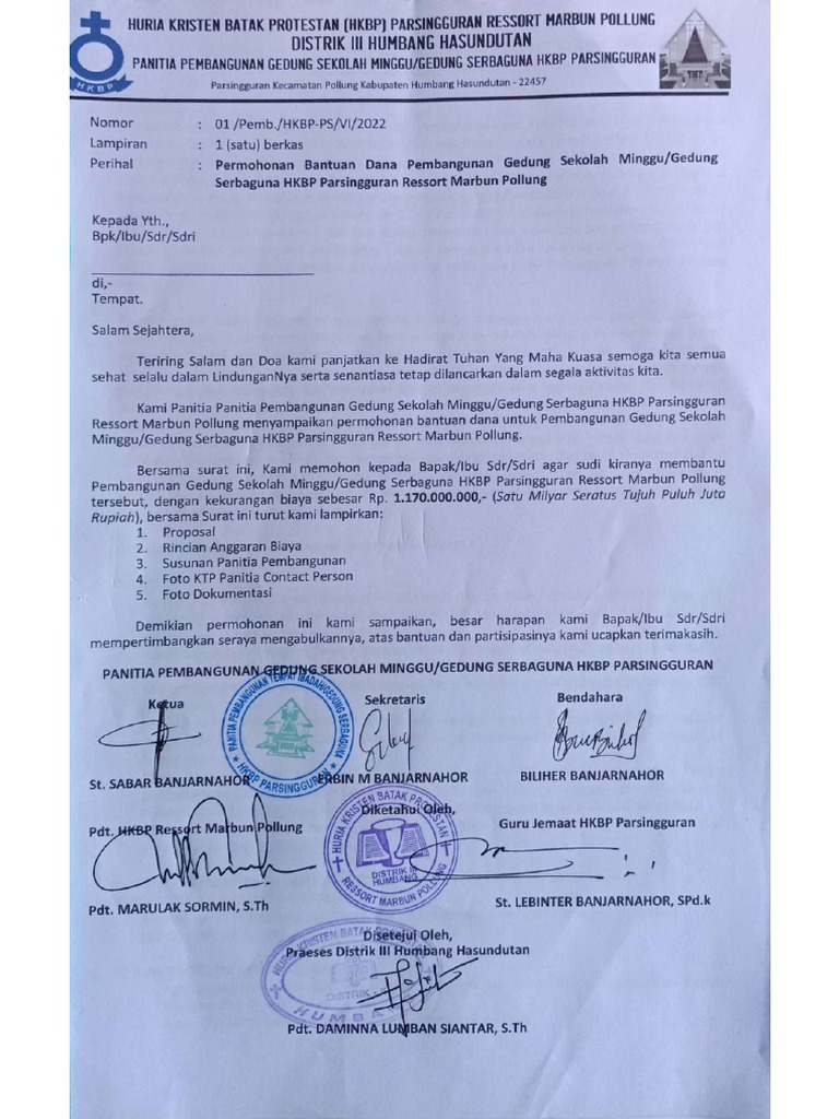 Proposal Pembangunan Gedung Sekolah Minggu Gedung Serbaguna HKBP Parsingguran | PDF