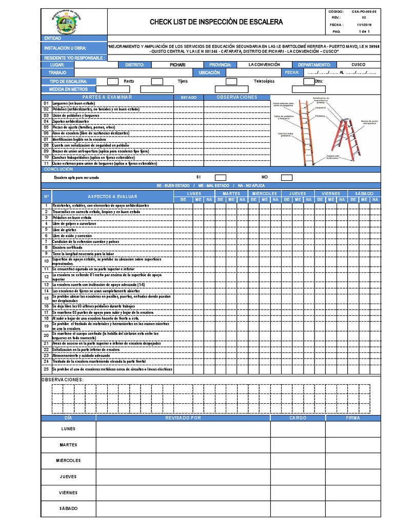 CSA-PO-003-03 Check List de Inspeccion de Escalera-PICHARI | PDF | Escalera